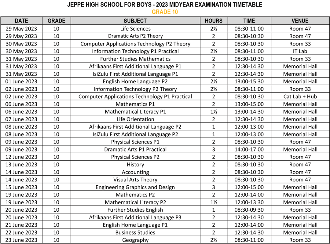 Calendars – Jeppe High School for Boys