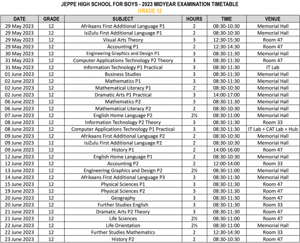 Calendars – Jeppe High School for Boys