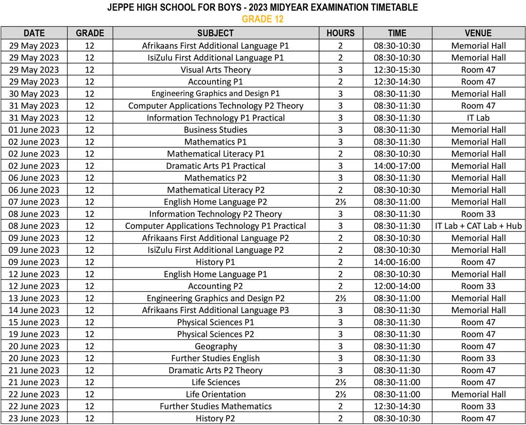 Calendars – Jeppe High School for Boys